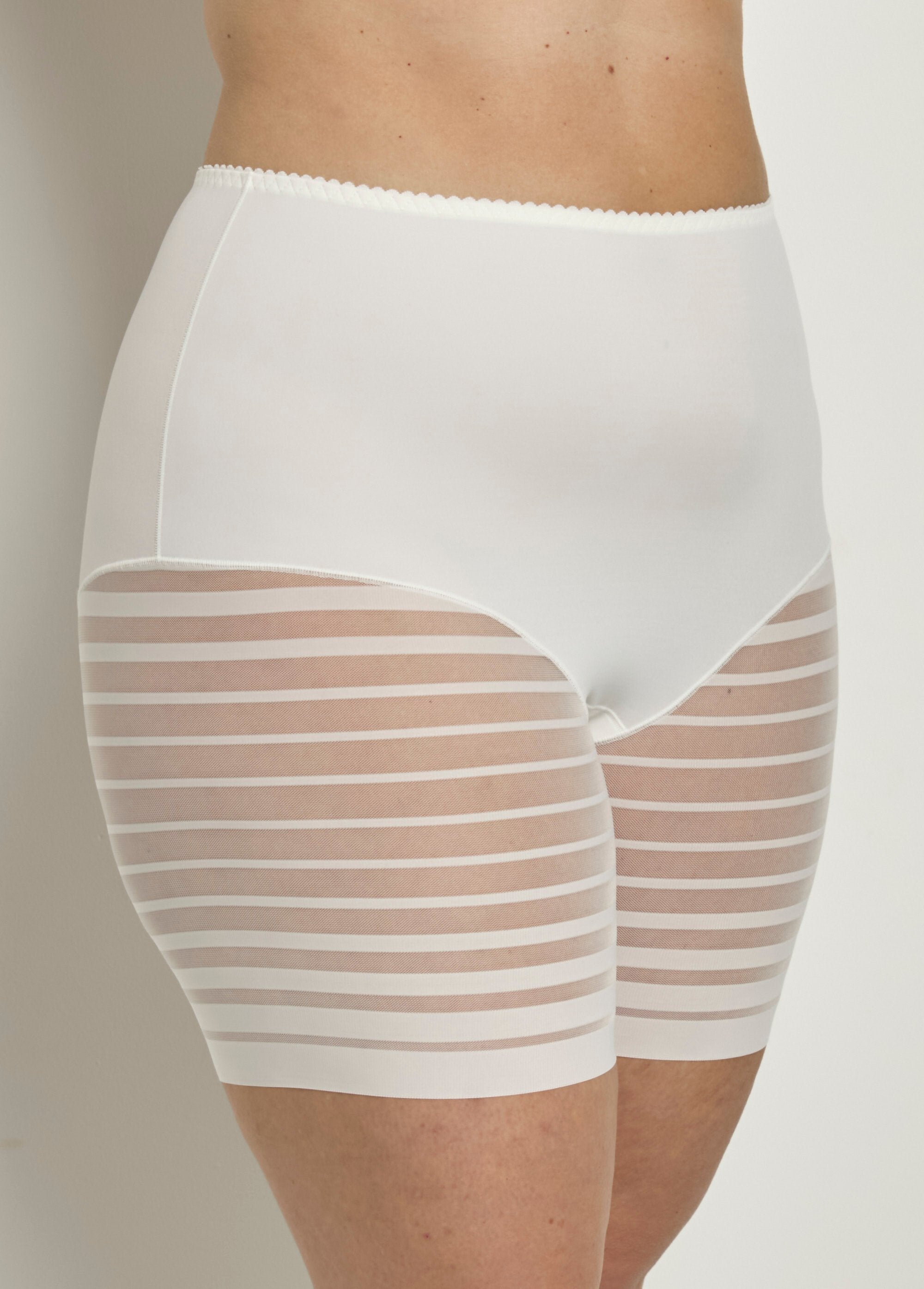 High-waisted stretch shorty panties with striped tulle effect Ivory | Afibel