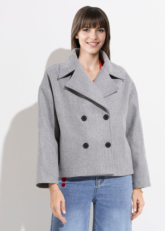 Short, plain wool-cloth style pea coat Heather gray | EUAfibel