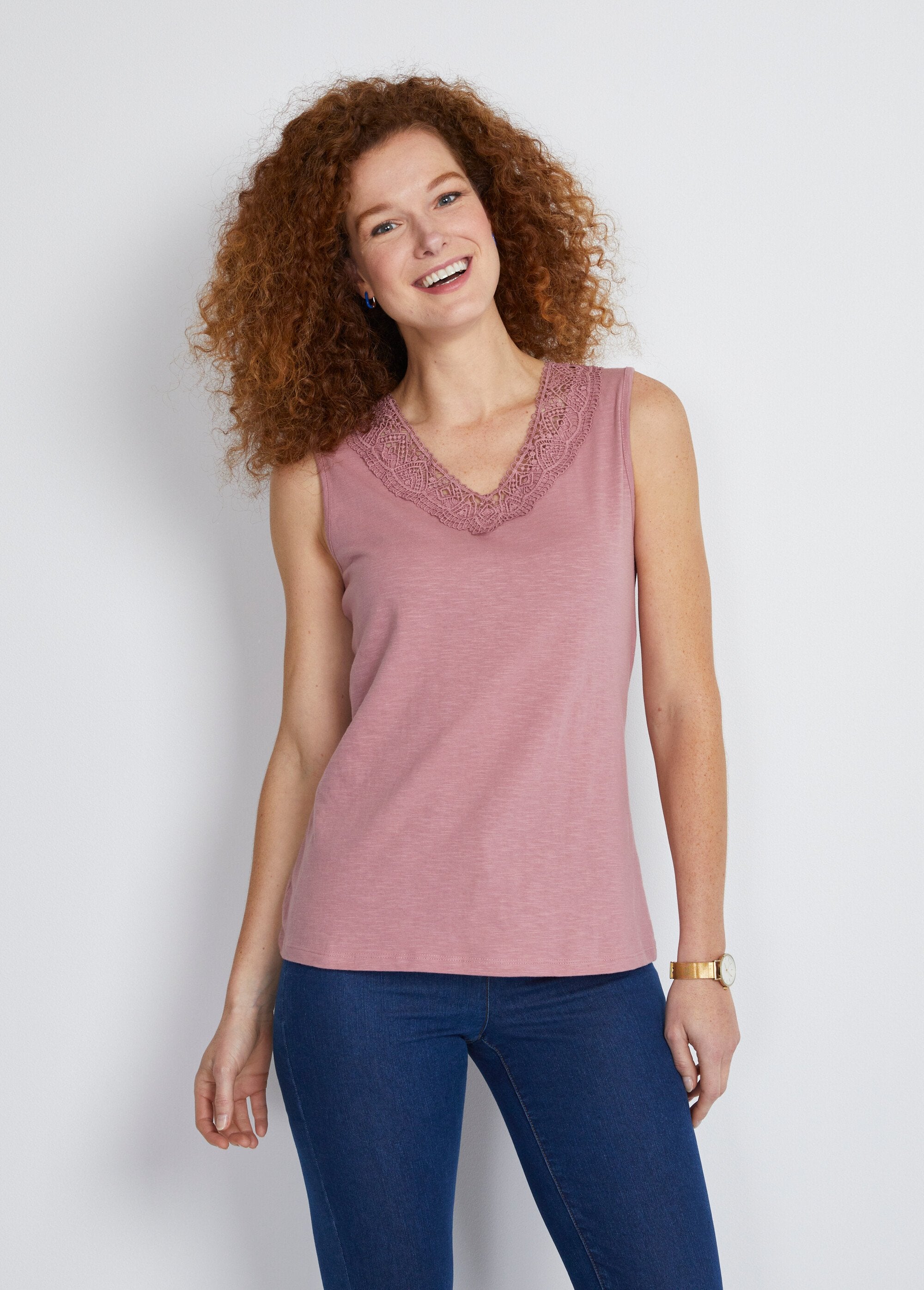 Cotton and macramé tank top Pink | Afibel