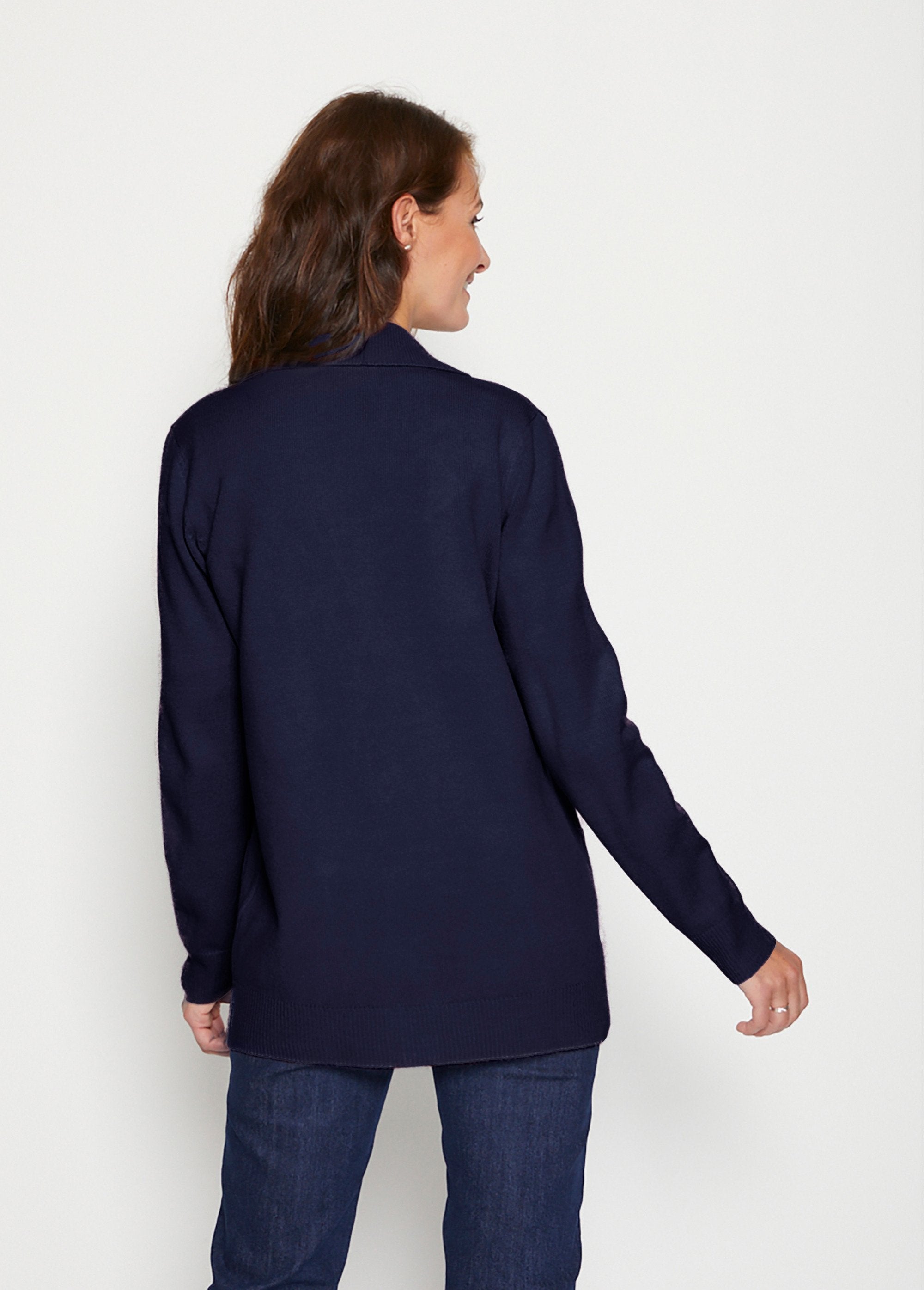 Mid-length buttoned cardigan with tailored collar Marine | Afibel