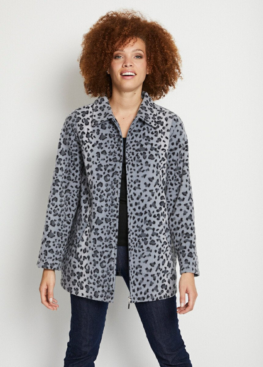 Zipped printed fleece knit jacket Silver and black | Afibel