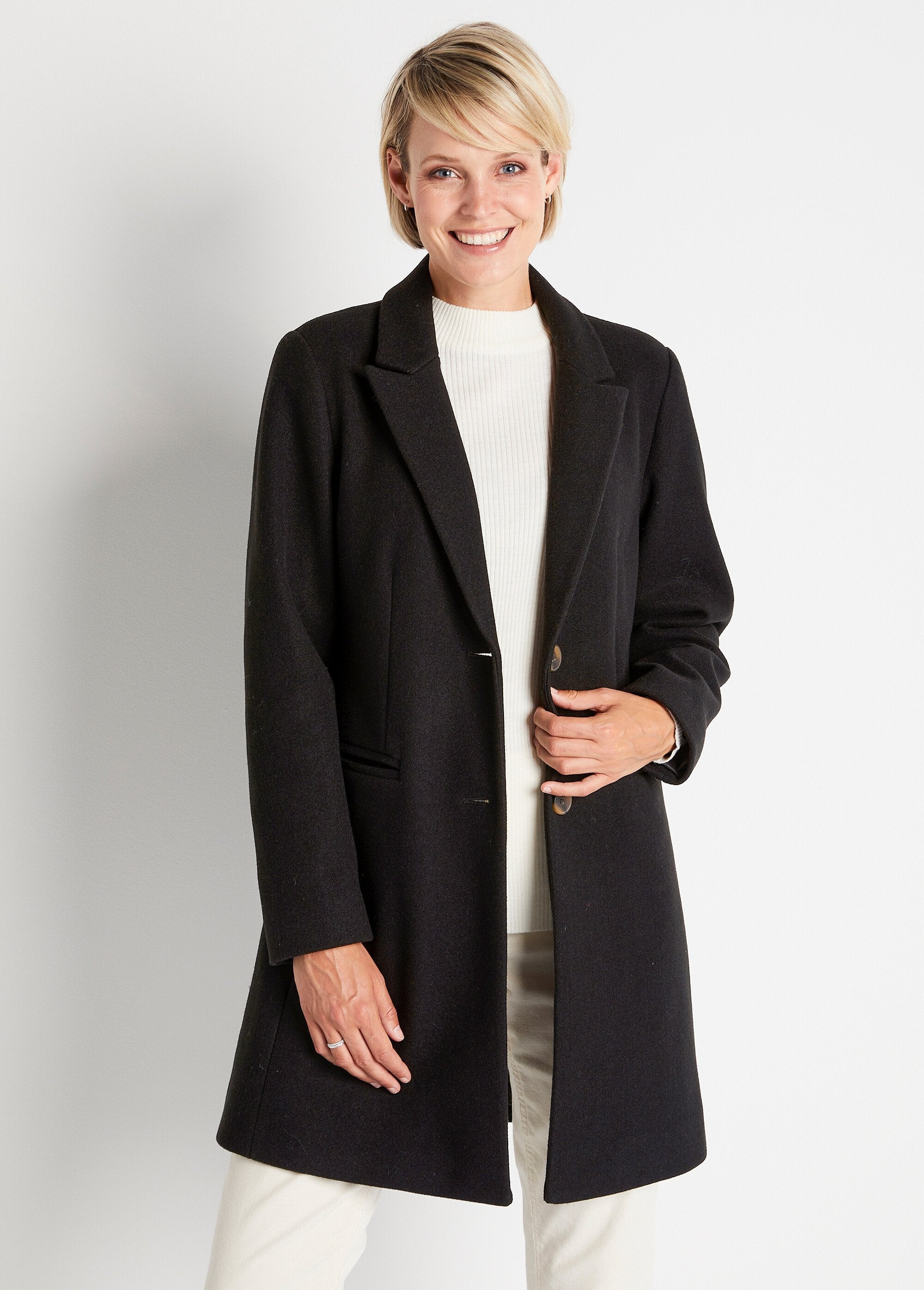 Wool-look coat with tailored collar Black | Afibel
