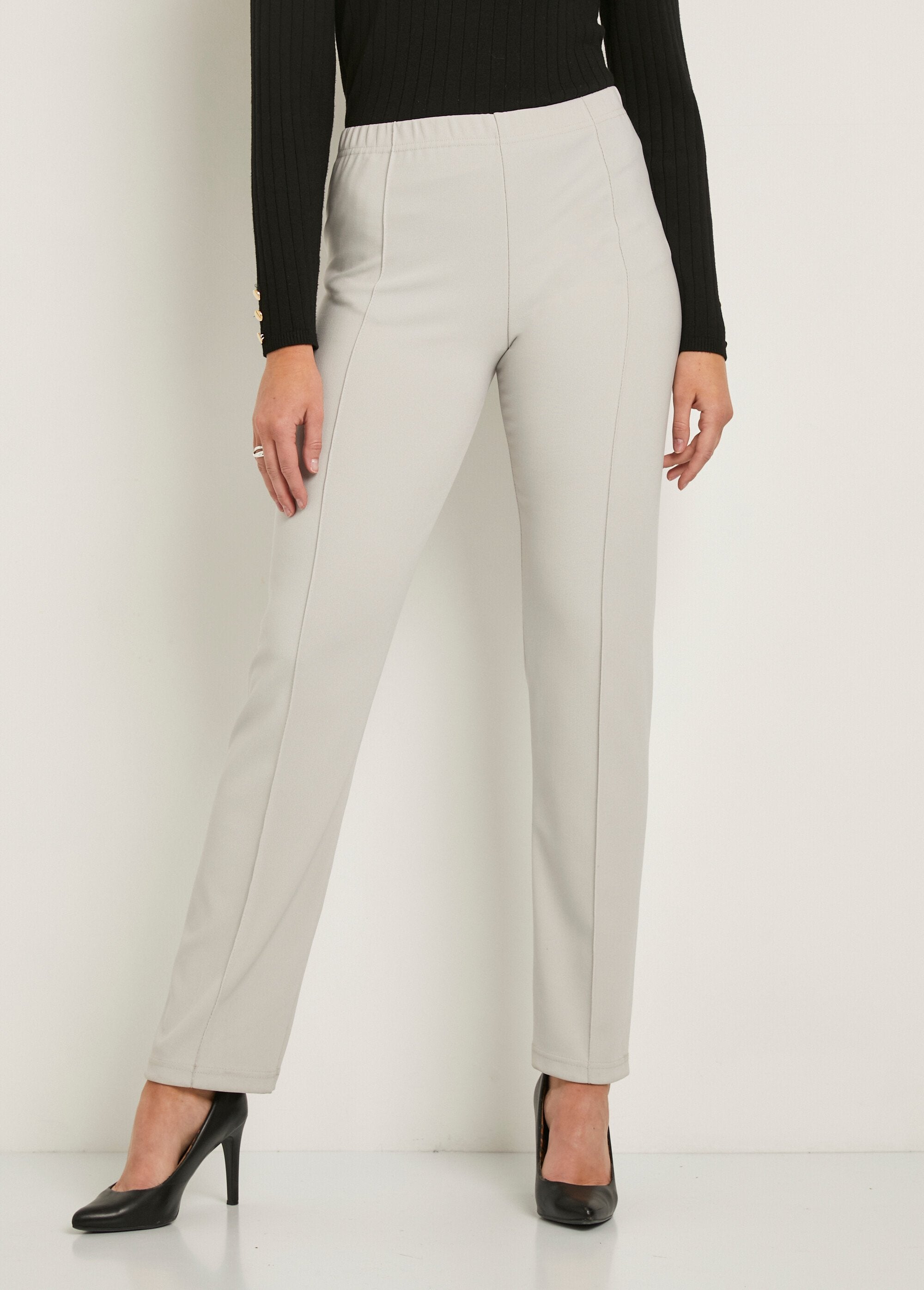 Straight pants with elasticated waist and ribbed knit Light gray | Afibel