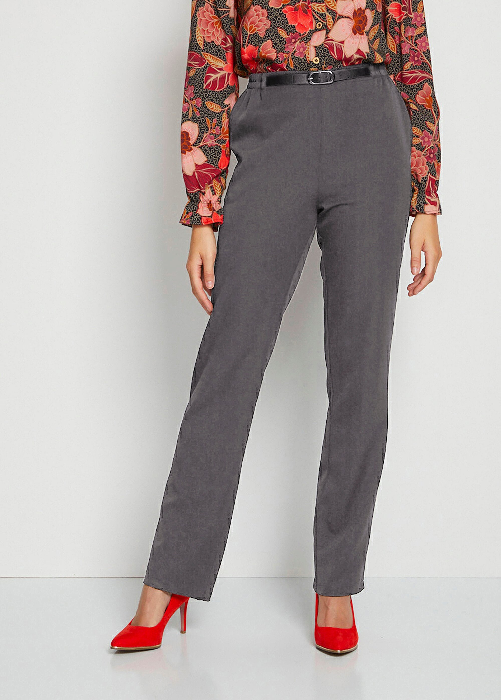 Wrinkle-resistant pants with semi-elastic waist Gray | Afibel