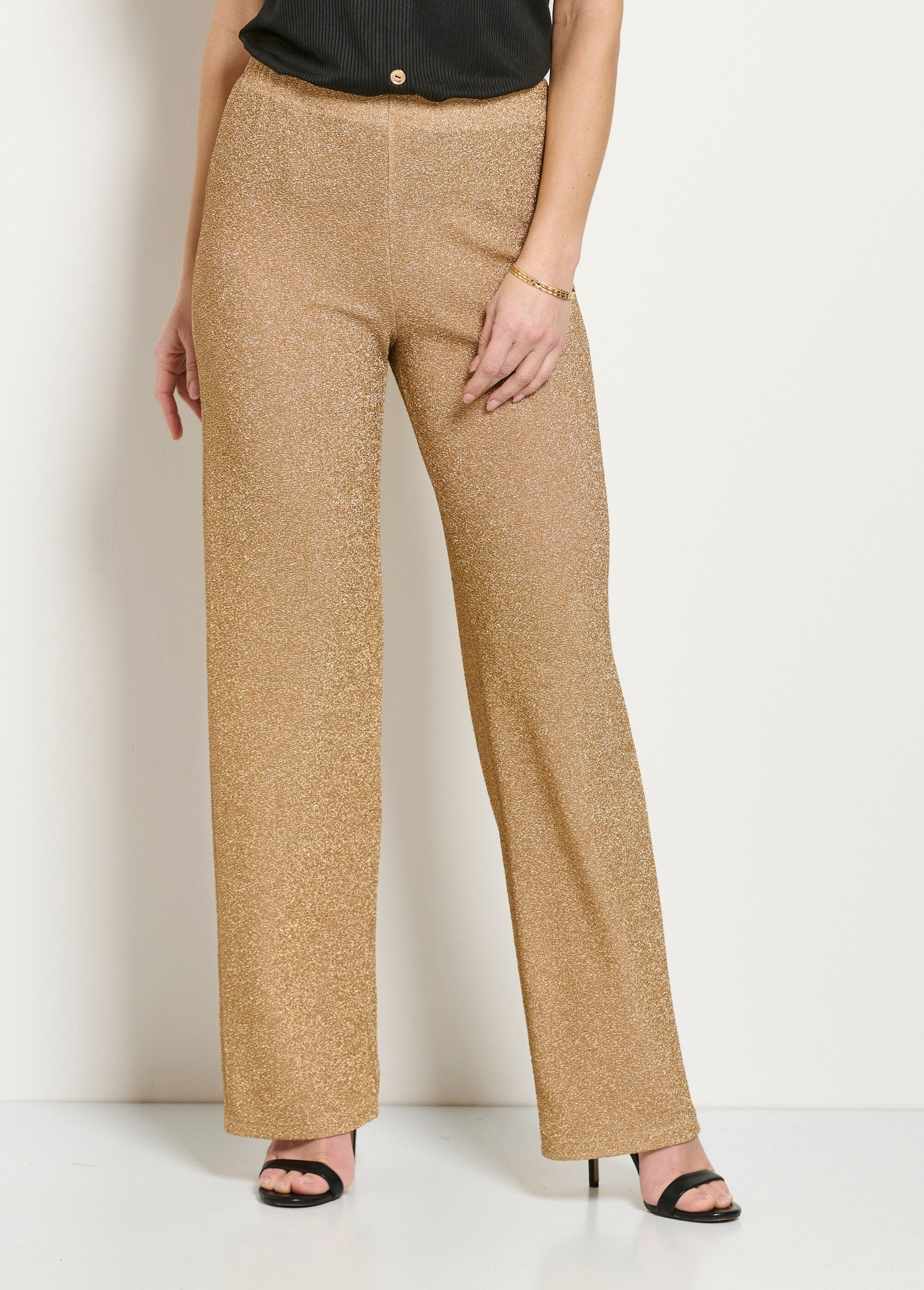 Shiny gold wide leg pants with elasticated waistband Golden | EUAfibel