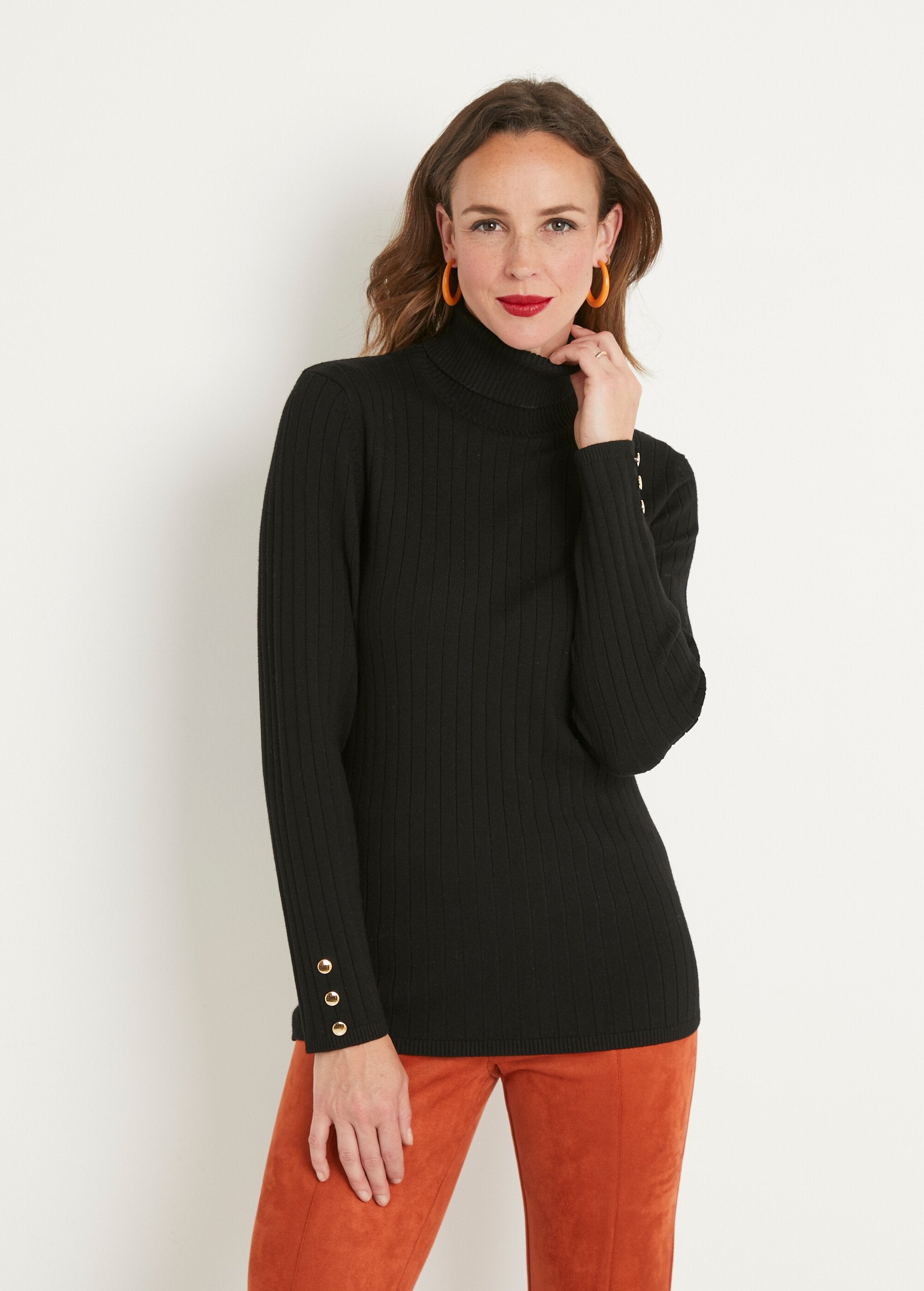 Soft ribbed short turtleneck flat ribbed sweater Black | Afibel