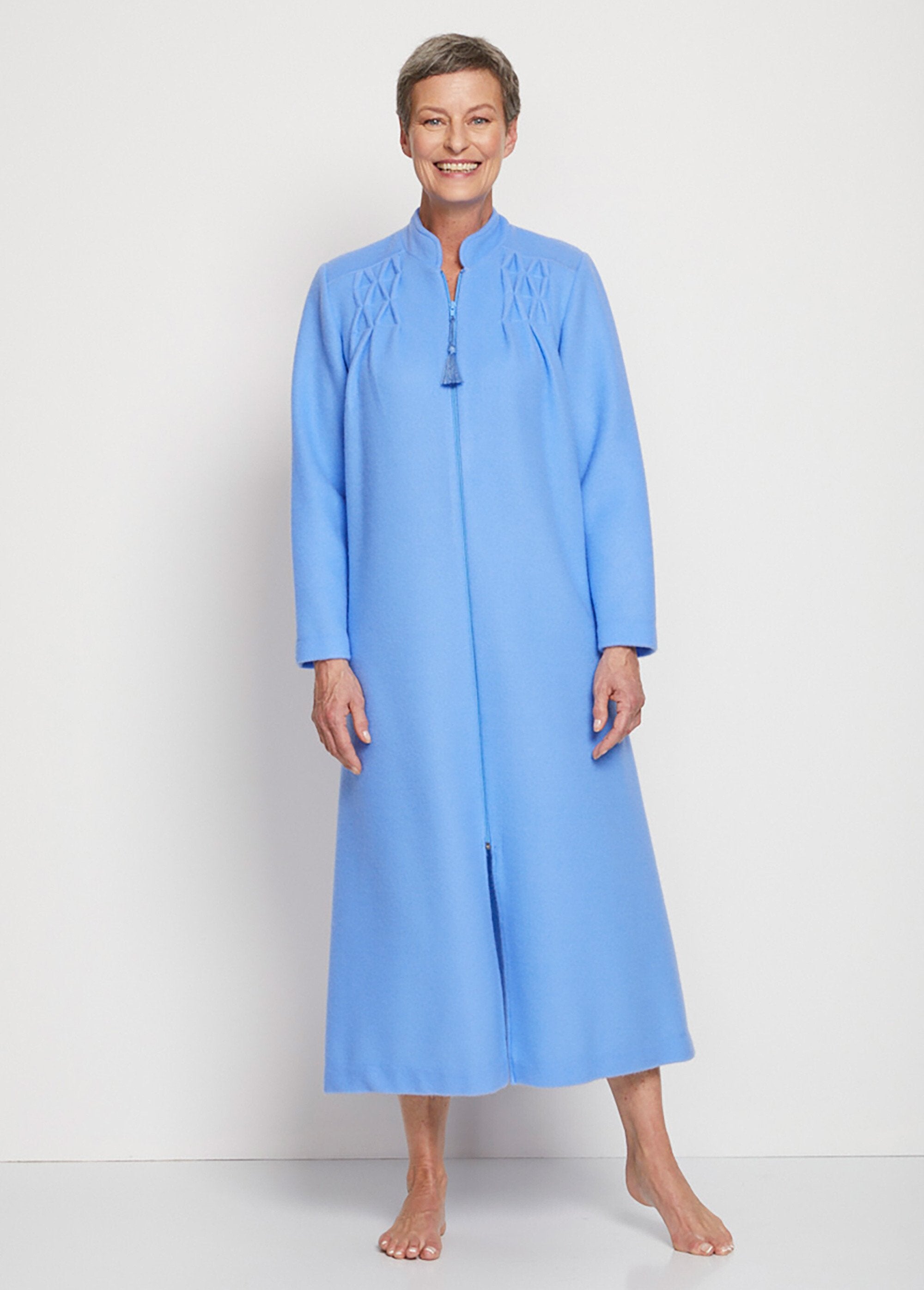 Courtelle® zipped knit bathrobe Blue | Afibel