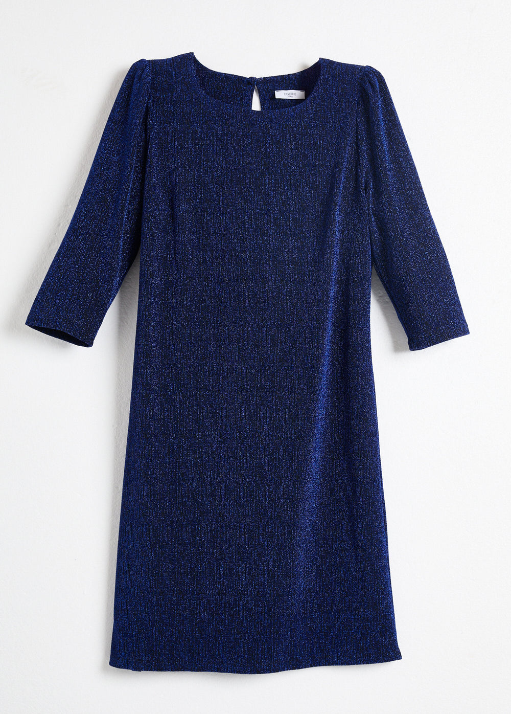 Short straight dress in shiny metallic knit Blue | EUAfibel